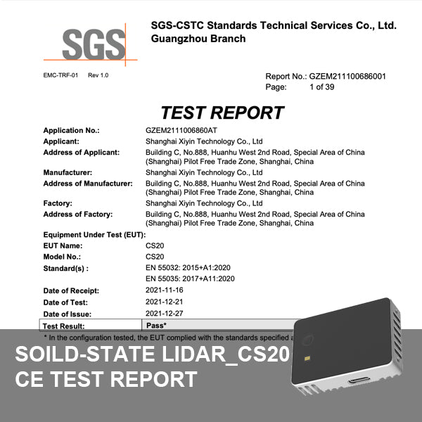 Soild-State Lidar_CS20_CE_Test Report By SGS– Tofsensors